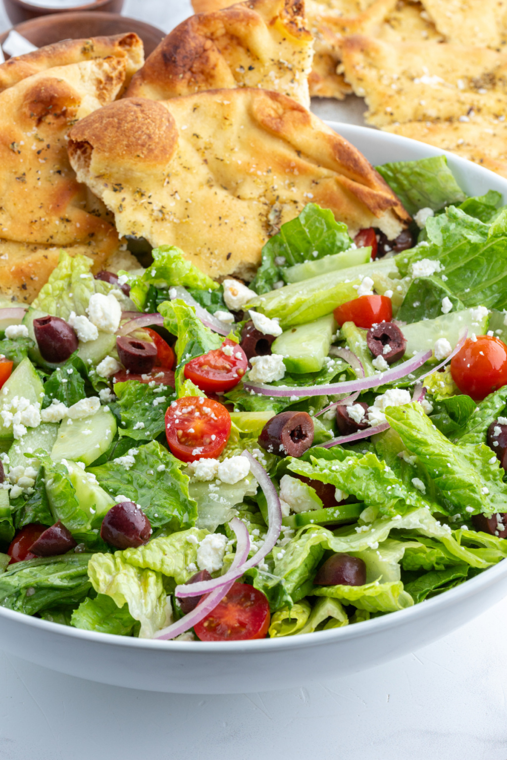 Greek Salad with Seasoned Flatbread - Recipe Girl