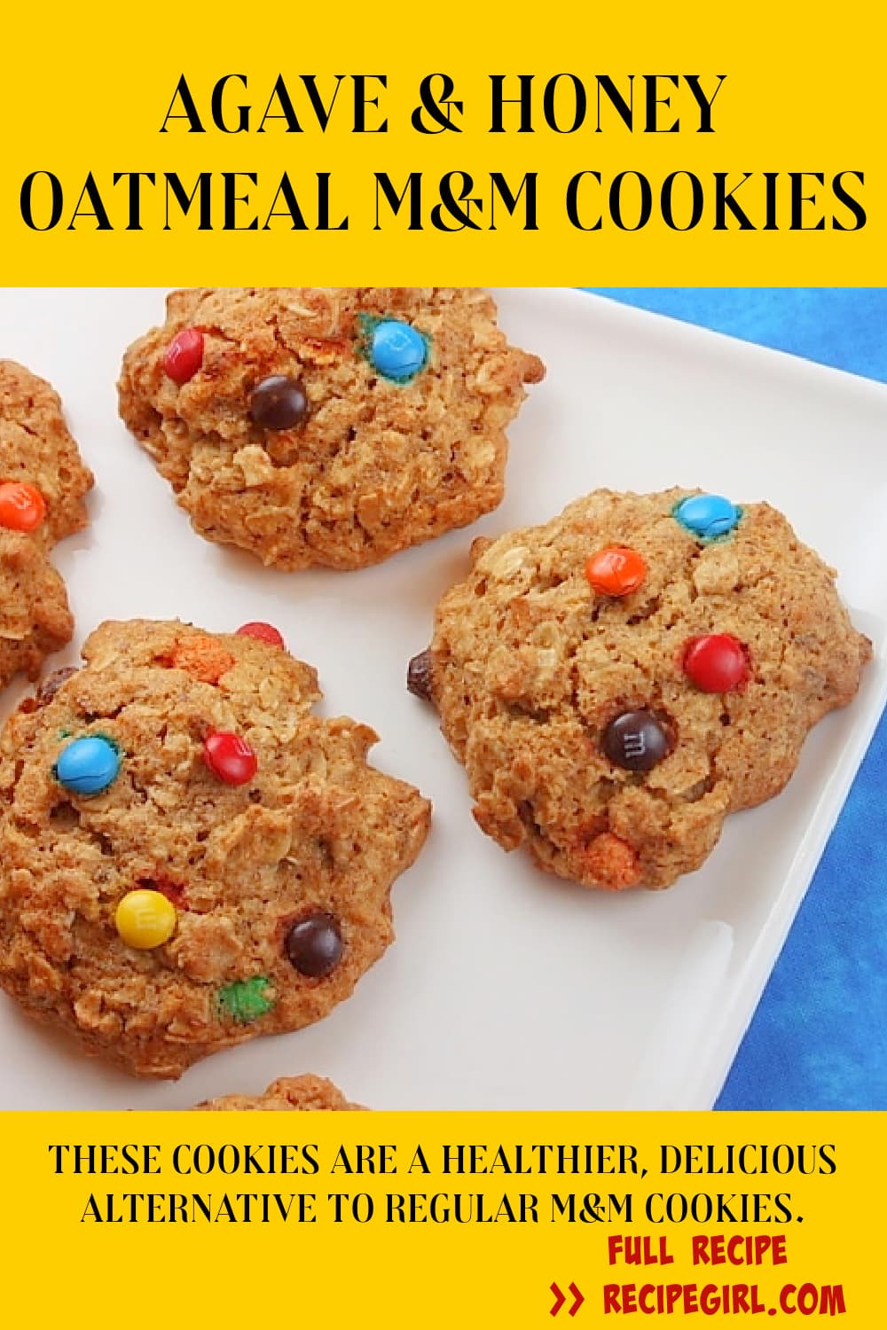Agave and Honey Oatmeal M&M Cookies - Recipe Girl