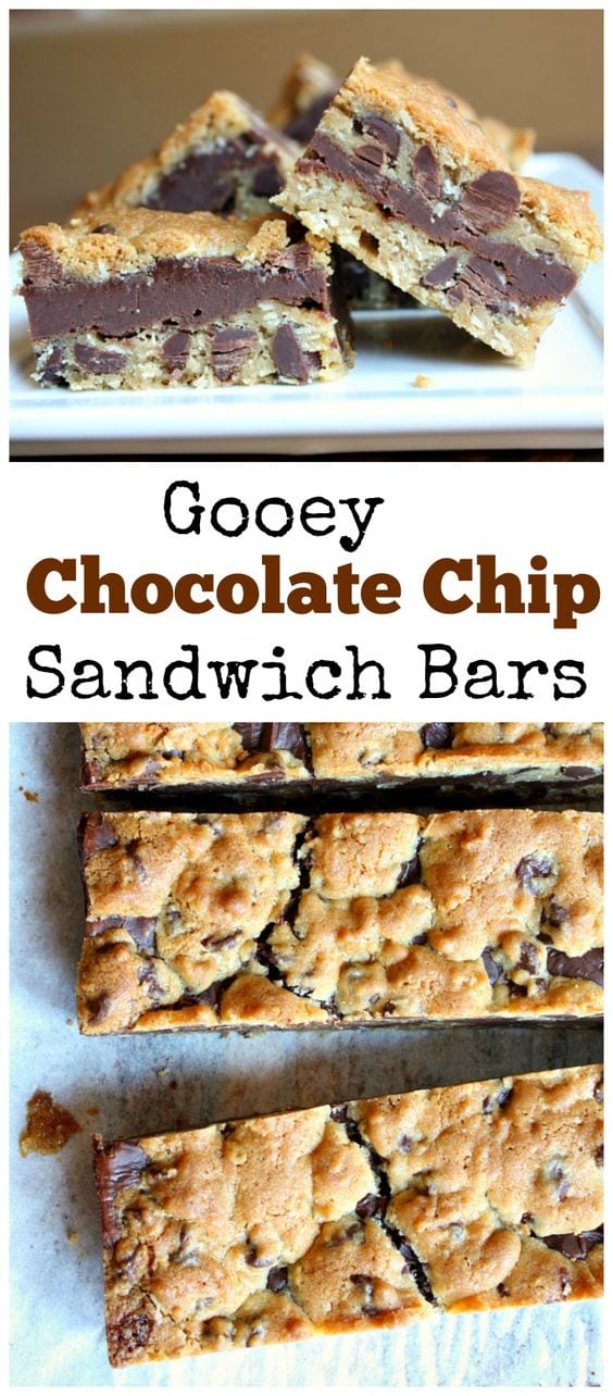 Gooey Chocolate Chip Sandwich Bars - Recipe Girl